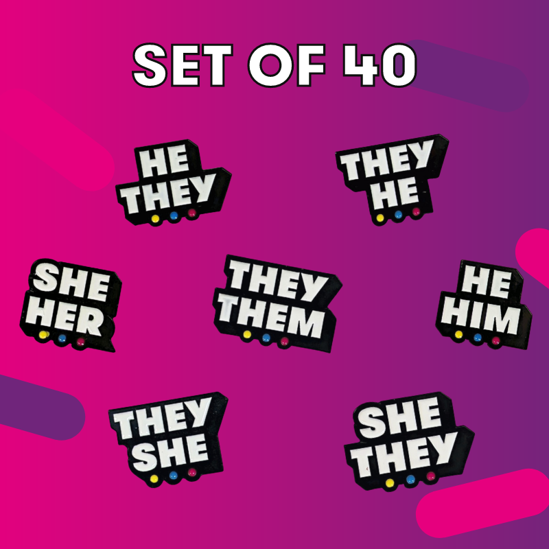 Set of 40 Pronoun Badge Pins – ACON Pride Training